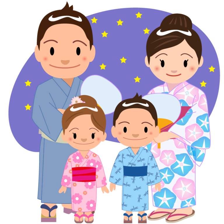 商用フリー・無料イラスト 浴衣 着物 夏 お祭り 家族 男の子 女の子 商用ok フリー素材集「ナイスなイラスト」