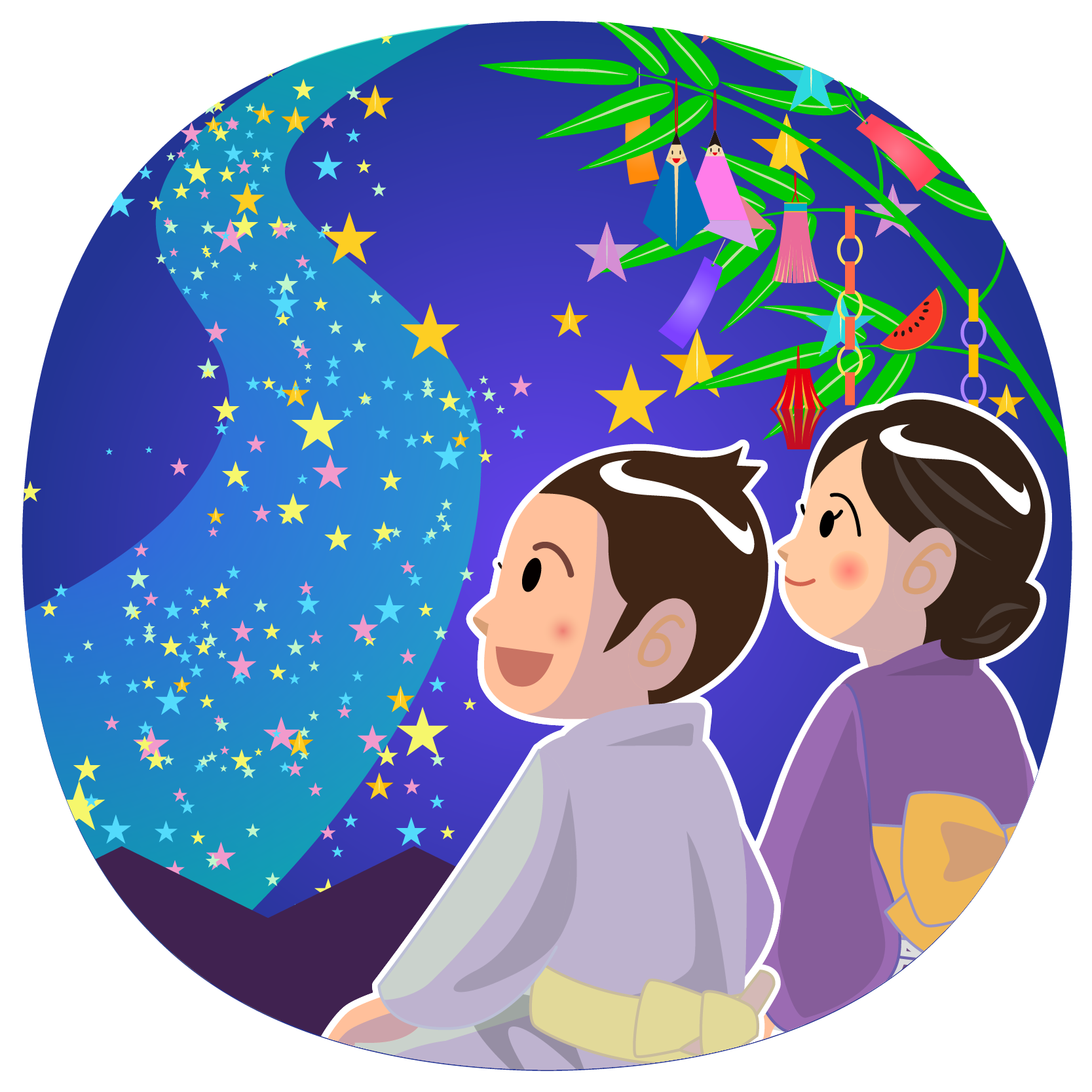 商用フリー・無料イラスト 七夕飾り 男女 七月 July Tanabata058 商用ok フリー素材集「ナイスなイラスト」